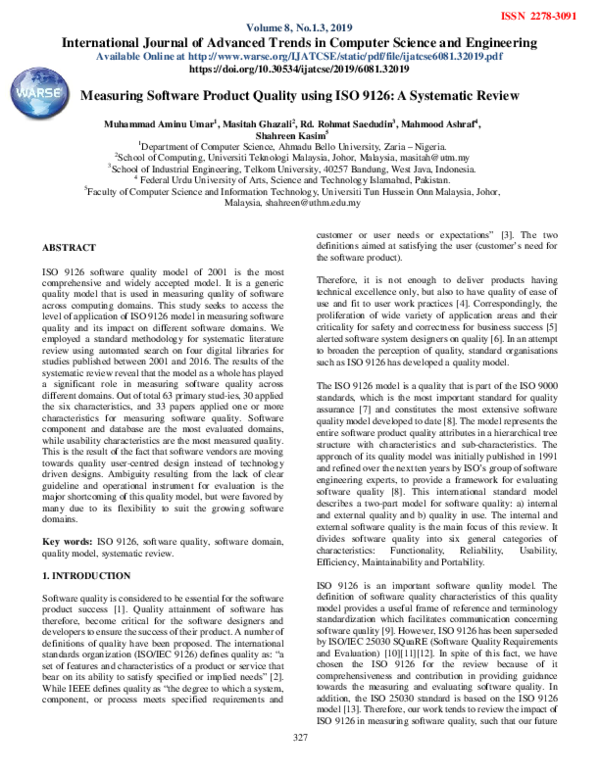 (PDF) Measuring Software Product Quality using ISO 9126: A Systematic ...
