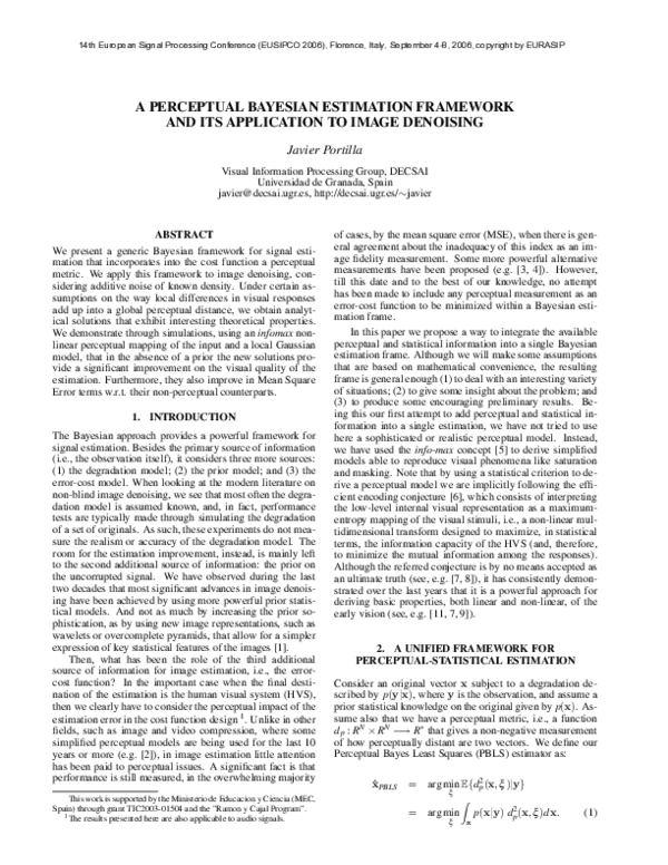 (PDF) A perceptual Bayesian estimation framework and its application to image denoising