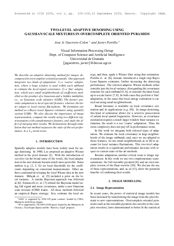Pdf Two Level Adaptive Denoising Using Gaussian Scale Mixtures In