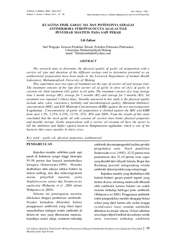 (PDF) Kualitas Fisik Garlic Oil Dan Potensinya Sebagai Antimikroba ...