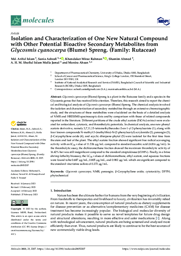 Pdf Isolation And Characterization Of One New Natural Compound With