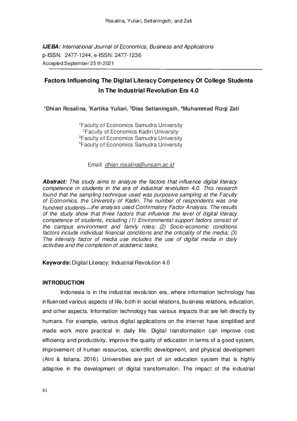 (PDF) Factors Influencing the Digital Literacy Competency of College Students in the Industrial ...
