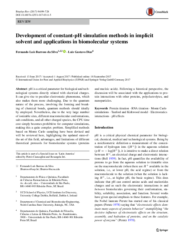 (PDF) Development of constant-pH simulation methods in implicit solvent and applications in ...