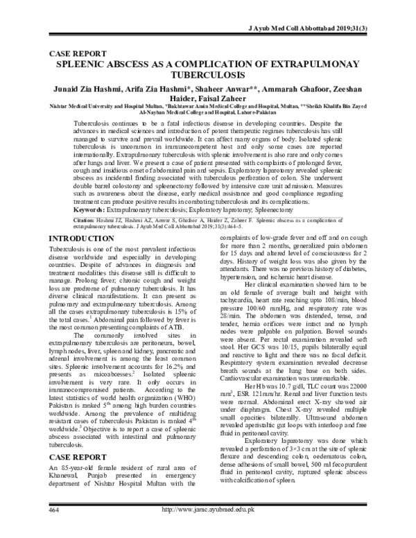 (PDF) Spleenic Abscess As A Complication Of Extrapulmonay Tuberculosis