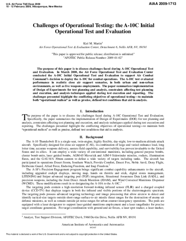 (PDF) Challenges of Operational Testing: the A-10C Initial Operational ... (PDF) Challenges of Operational Testing: the A-10C Initial Operational ...