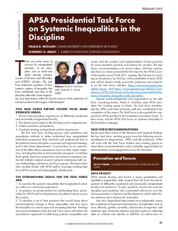 (PDF) APSA Presidential Task Force on Systemic Inequalities in the Discipline