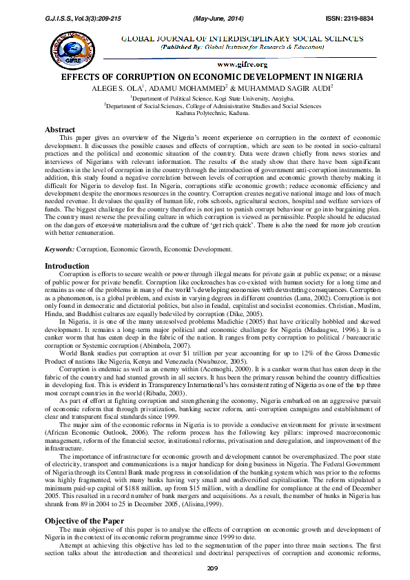 (PDF) Effects of Corruption on Economic Development in Nigeria