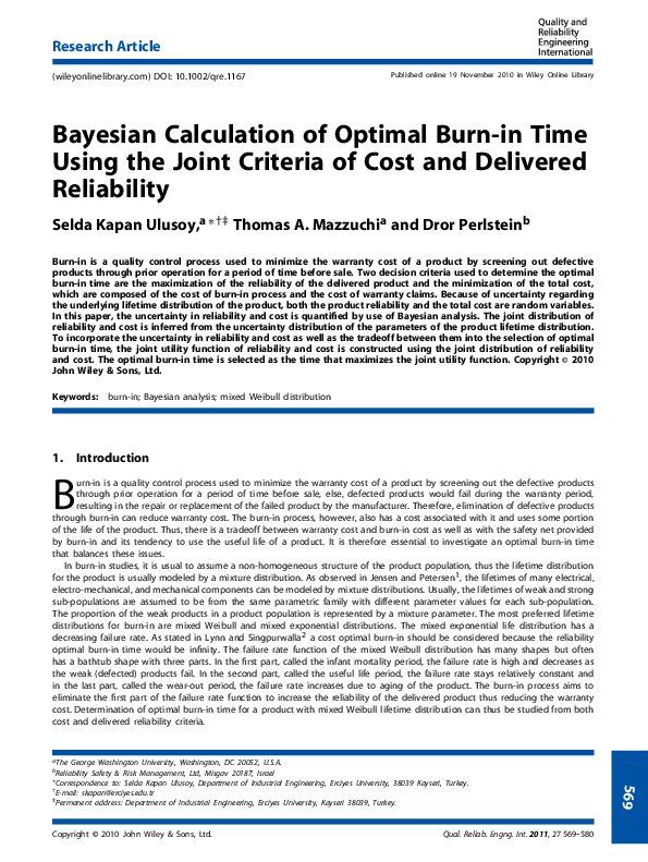Bayesian calculation of optimal burn-in time using the joint criteria ...