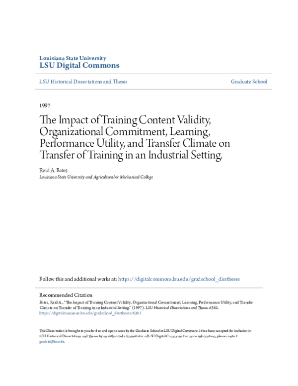(PDF) The Impact of Training Content Validity, Organizational ...