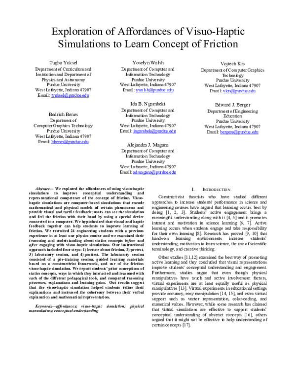 (PDF) Exploration of affordances of visuo-haptic simulations to learn the concept of friction