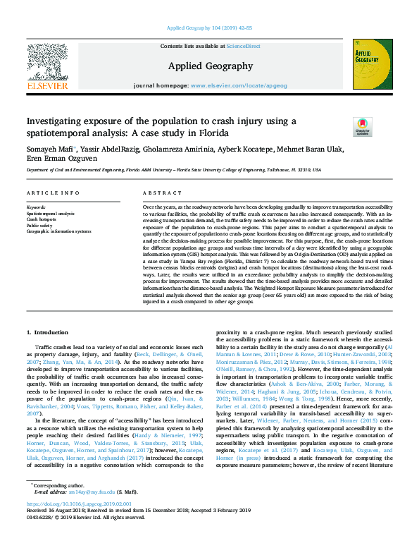 (PDF) Investigating exposure of the population to crash injury using a ...