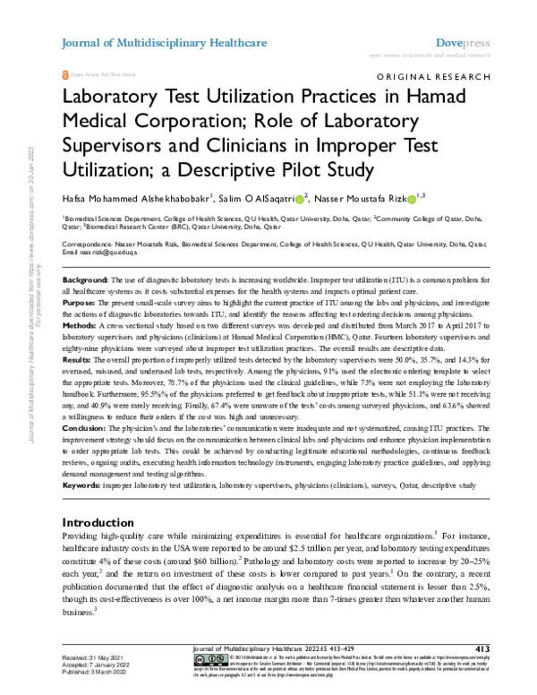 (PDF) Laboratory Test Utilization Practices in Hamad Medical ...