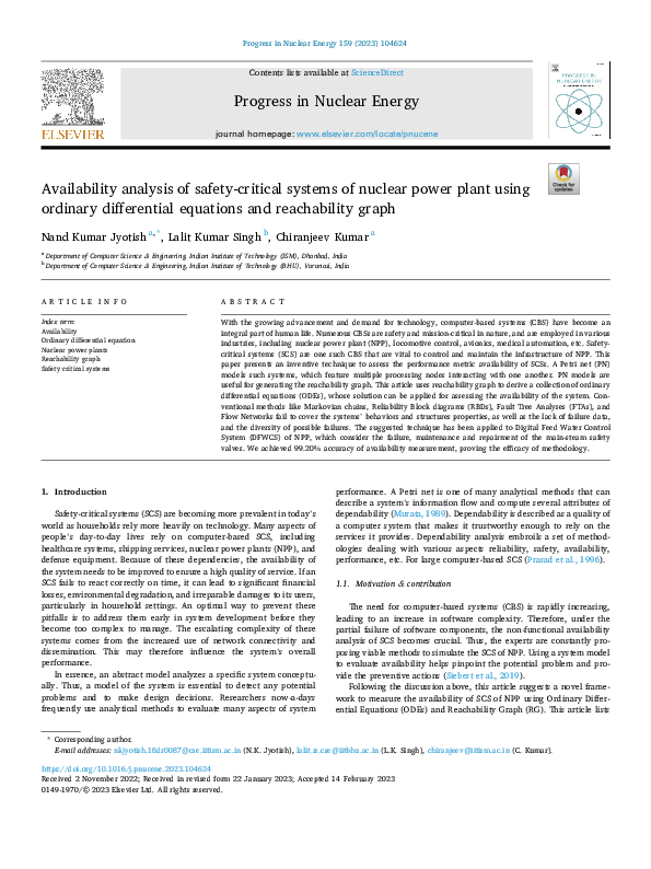(PDF) Availability analysis of safety-critical systems of nuclear power plant using ordinary ...