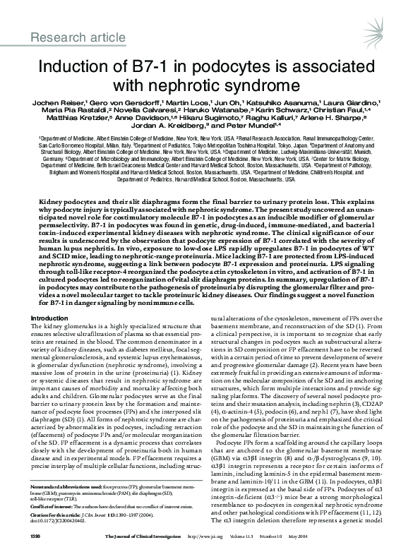 (PDF) Induction of B7-1 in podocytes is associated with nephrotic syndrome