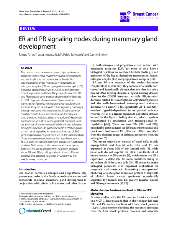 (PDF) ER and PR signaling nodes during mammary gland development
