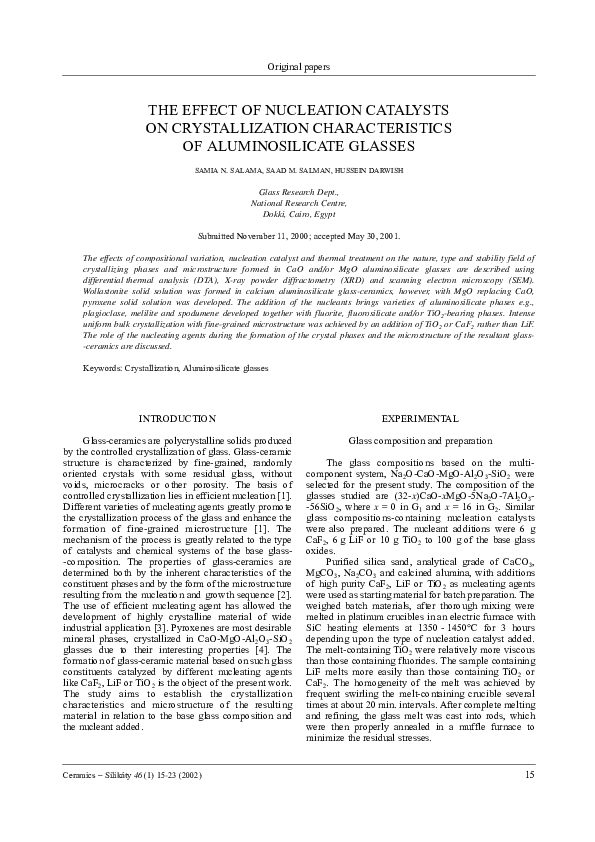 (PDF) Nucleation Catalysts and Aluminosilicate Glasses
