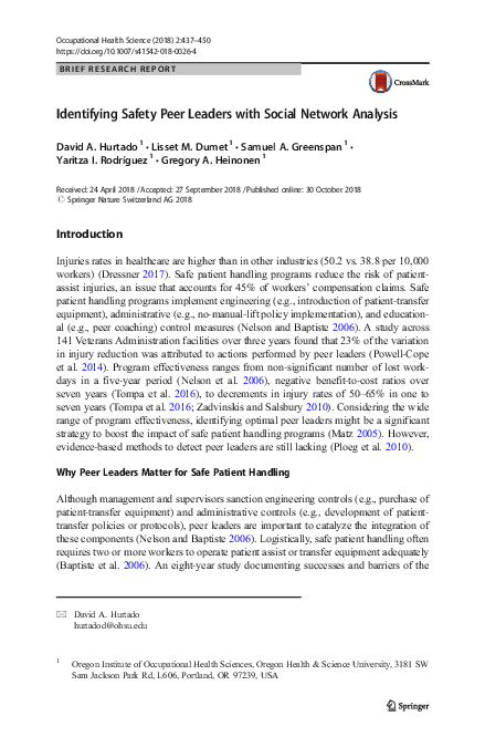 (PDF) Identifying Safety Peer Leaders with Social Network Analysis