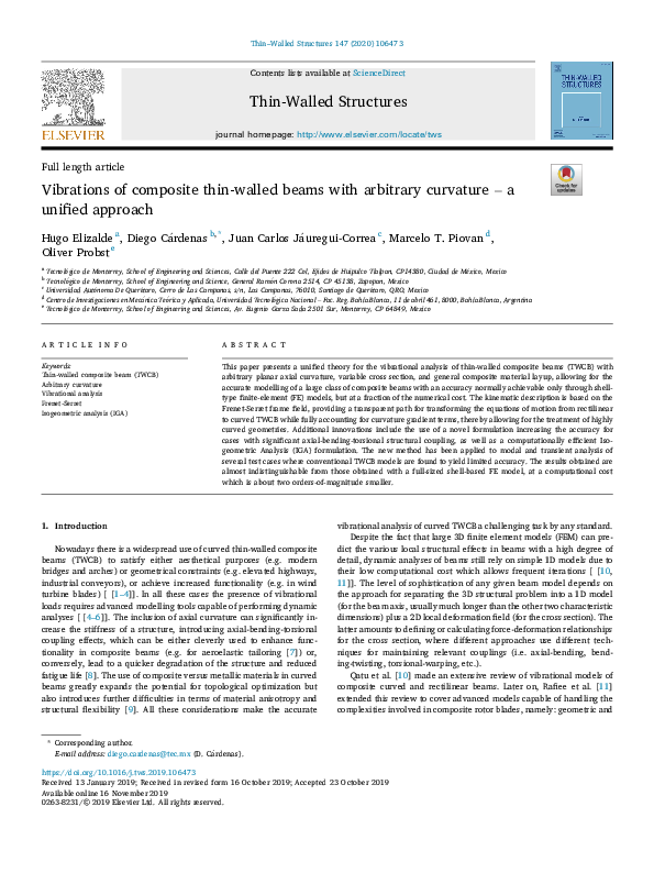 Pdf Vibrations Of Composite Thin Walled Beams With Arbitrary