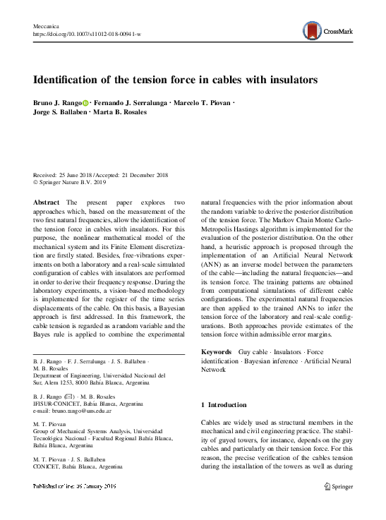 (PDF) Identification of the tension force in cables with insulators