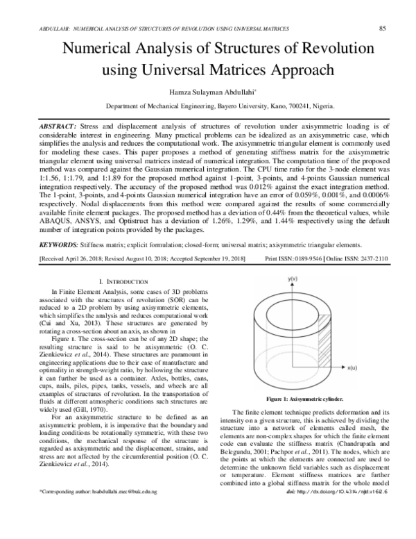 (PDF) Numerical analysis of structures of revolution using universal ...