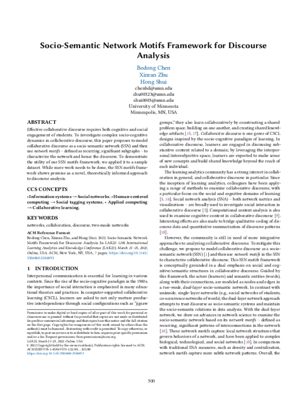 (PDF) Socio-Semantic Network Motifs Framework for Discourse Analysis
