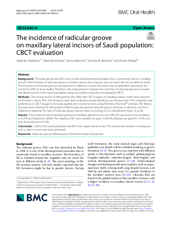 (PDF) The incidence of radicular groove on maxillary lateral incisors ...