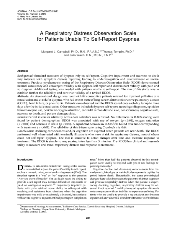 (PDF) A Respiratory Distress Observation Scale for Patients Unable To ...