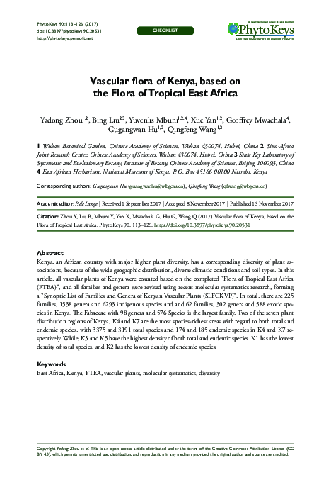 (PDF) Vascular flora of Kenya, based on the Flora of Tropical East Africa