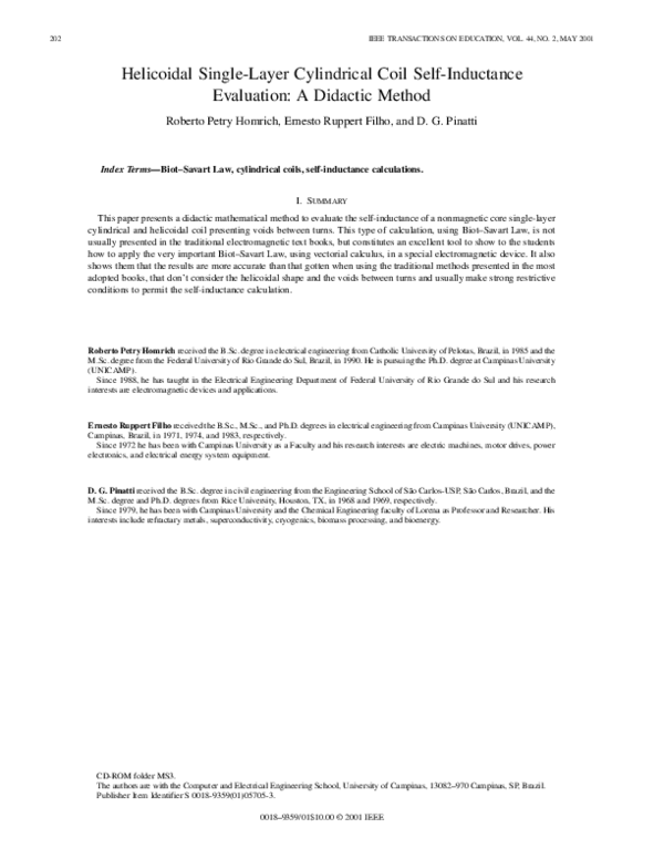 (PDF) Evaluating Self-Inductance of Helicoidal Coils Using Biot-Savart