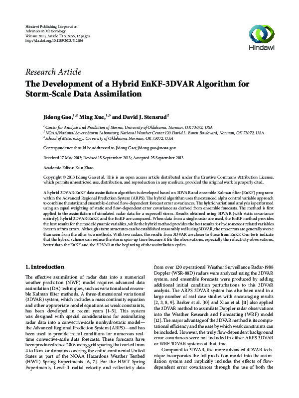 (PDF) The Development of a Hybrid EnKF-3DVAR Algorithm for Storm-Scale Data Assimilation