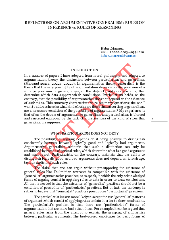 (PDF) REFLECTIONS ON ARGUMENTATIVE GENERALISM: RULES OF INFERENCE vs ...