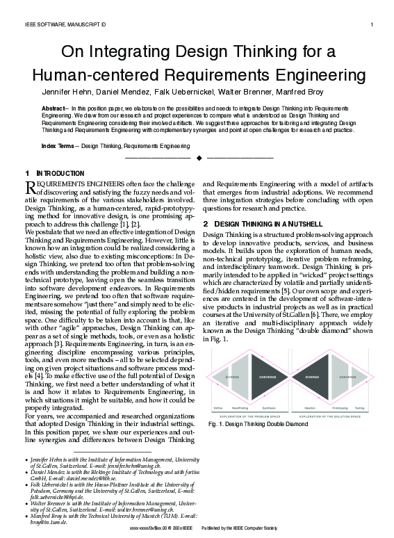 (PDF) On Integrating Design Thinking for Human-Centered Requirements Engineering | Daniel Mendez ...