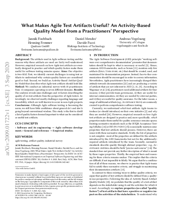 (PDF) What Makes Agile Test Artifacts Useful?
