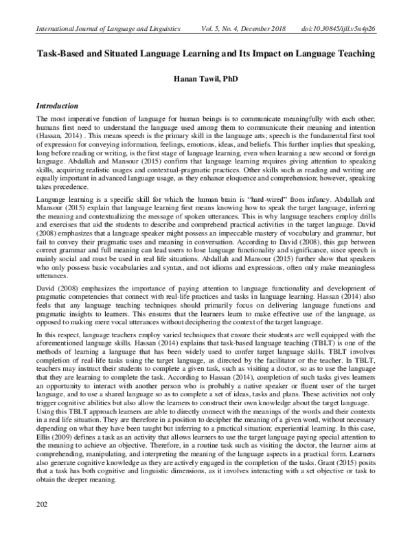 (PDF) Task-Based and Situated Language Learning and Its Impact on Language Teaching