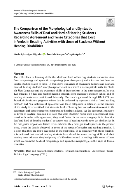 (PDF) The Comparison of the Morphological and Syntactic Awareness Skills of Deaf and Hard of ...