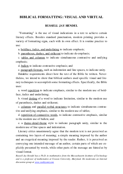 (PDF) Biblical Formatting: Visual and Virtual