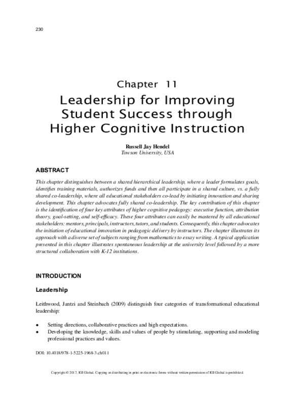 (PDF) Leadership for Improving Student Success through Higher Cognitive Instruction