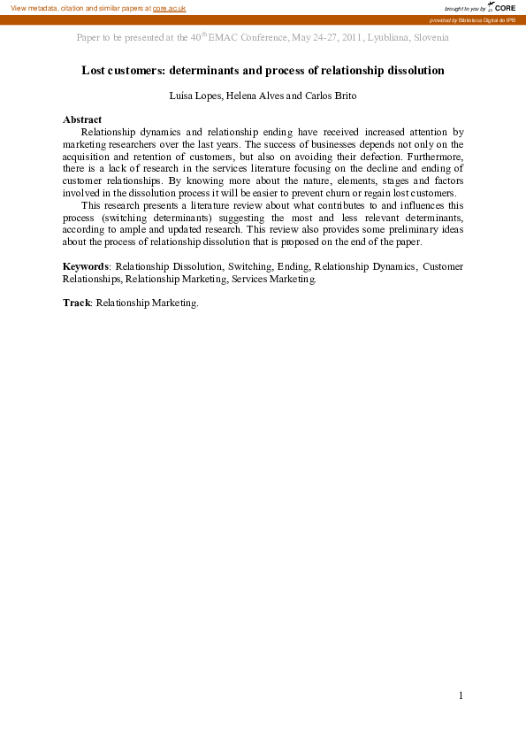 (PDF) Lost customers: determinants and process of relationship dissolution