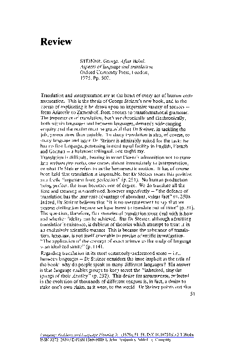(PDF) Steiner, George. After Babel: Aspects of Language and Translation