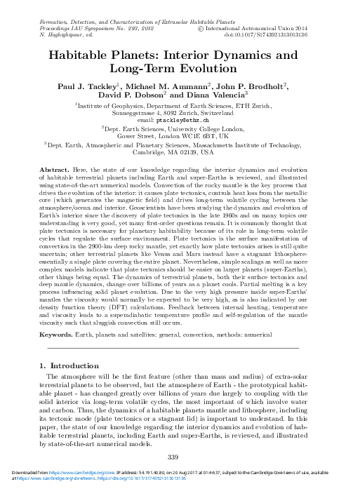 (PDF) Habitable Planets: Interior Dynamics and Long-Term Evolution