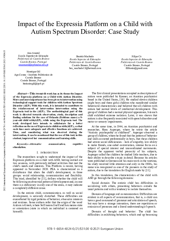 (PDF) Impact of the Expressia Platform on a Child with Autism Spectrum Disorder: Case Study