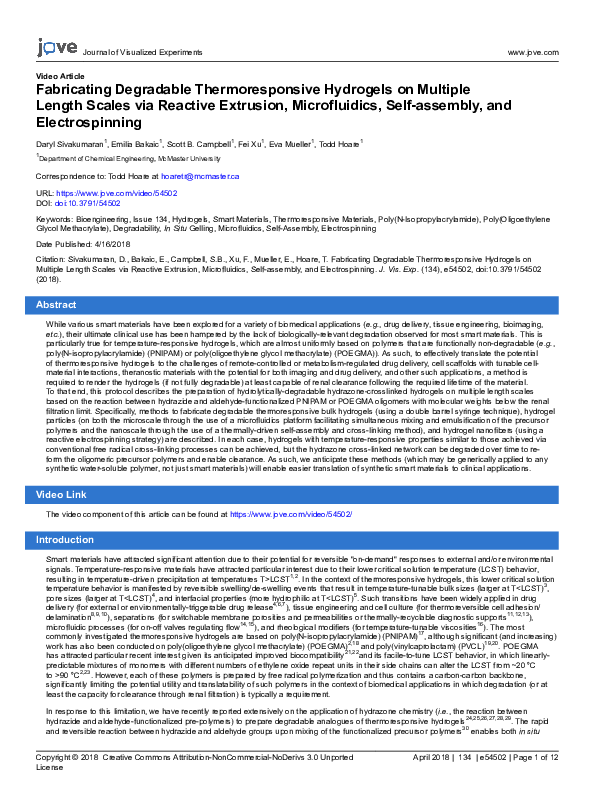 (PDF) Fabricating Degradable Thermoresponsive Hydrogels on Multiple Length Scales via Reactive ...