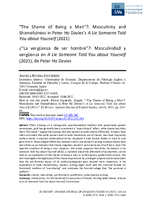 (PDF) "The Shame of Being a Man"?: Masculinity and Shamefulness in ...