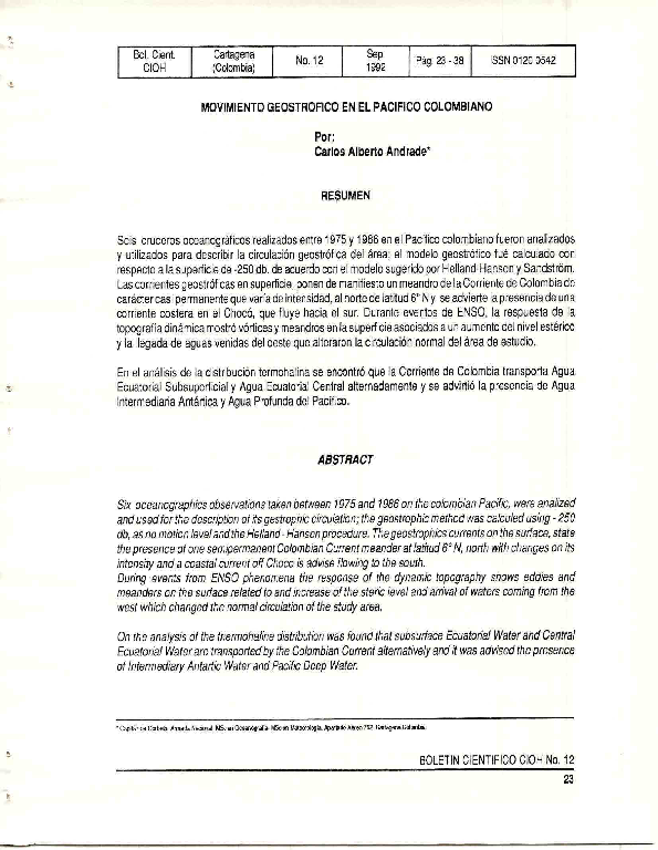 (PDF) Movimiento geostrófico en el Pacífico colombiano