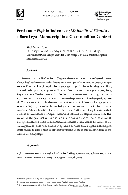 (PDF) Persianate Fiqh in Indonesia: Majmuʿih-yi Khani as a Rare Legal ...