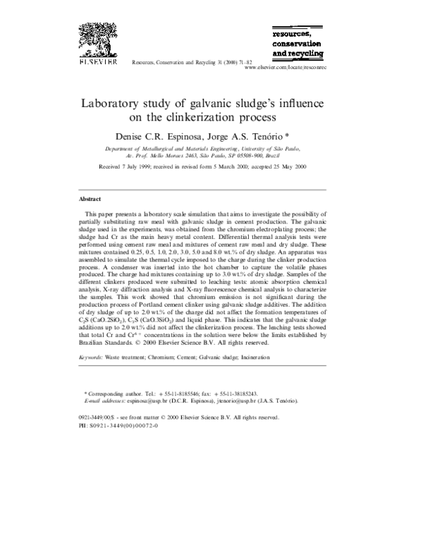 (PDF) Laboratory study of galvanic sludge’s influence on the ...