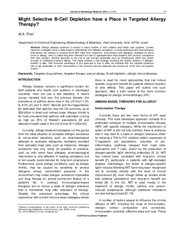 (PDF) Might Selective B-Cell Depletion have a Place in Targeted Allergy ...