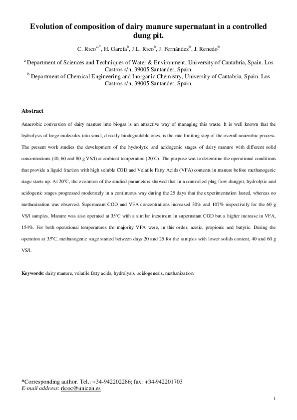 (PDF) Evolution of composition of dairy manure supernatant in a ...