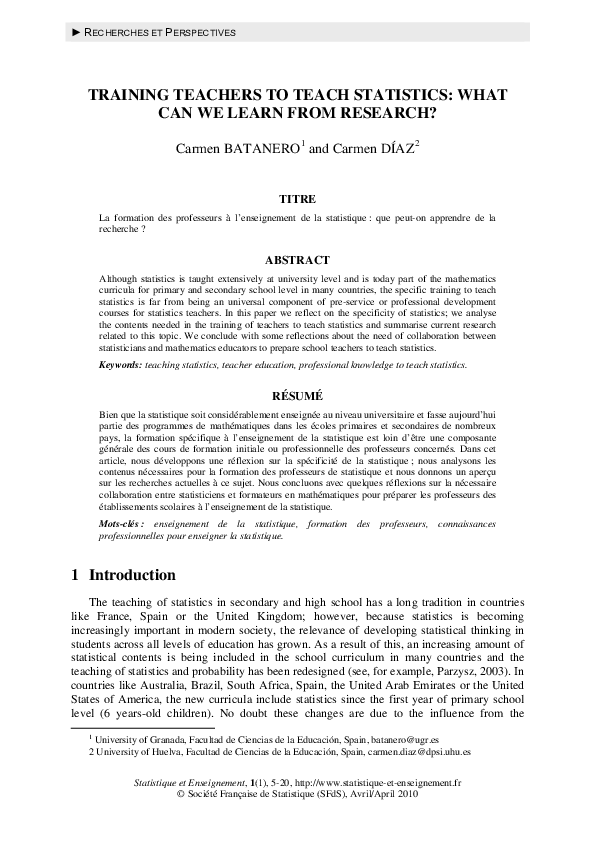(PDF) Training teachers to teach statistics: what can we learn from ...