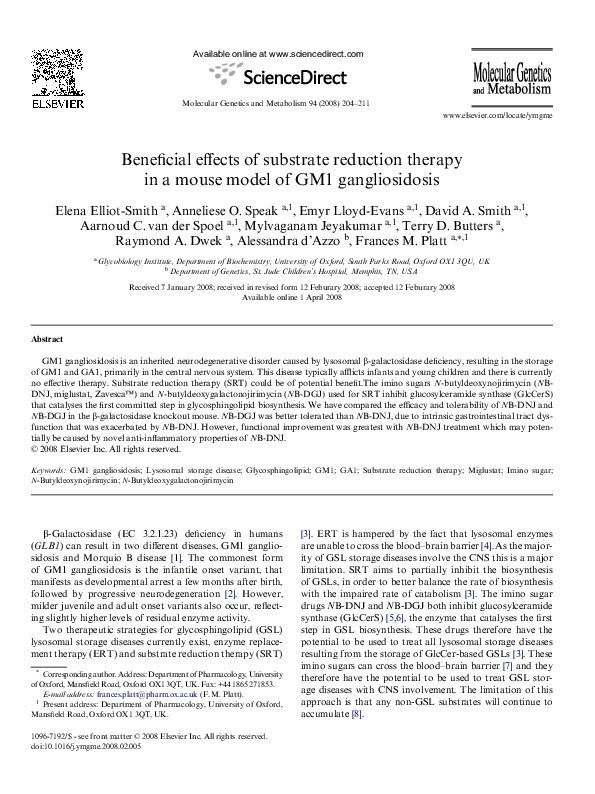 (PDF) Beneficial effects of substrate reduction therapy in a mouse ...